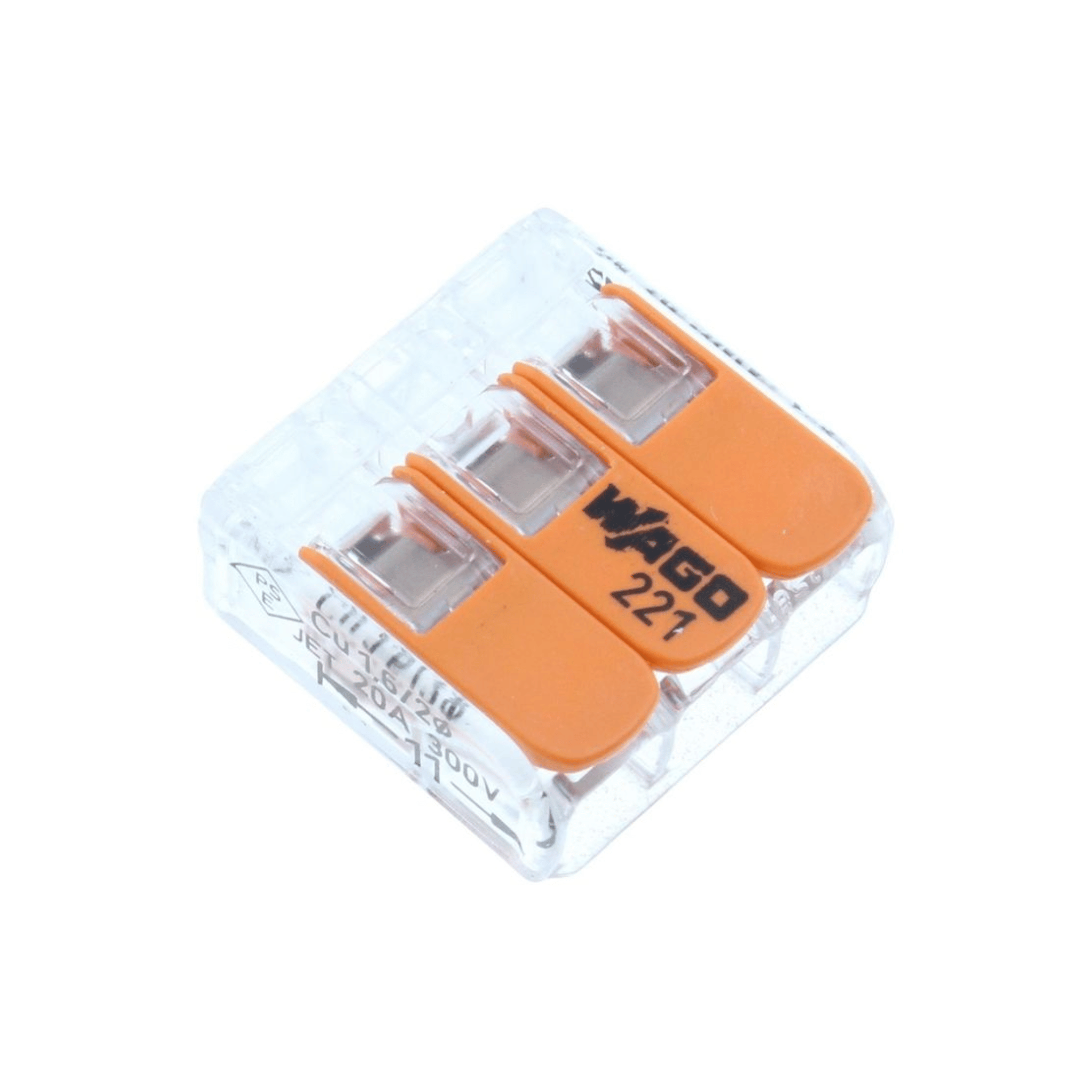 Wago 3 Way Compact Lever Connector - Box of 50 - Clear/Orange - 221-41 ...